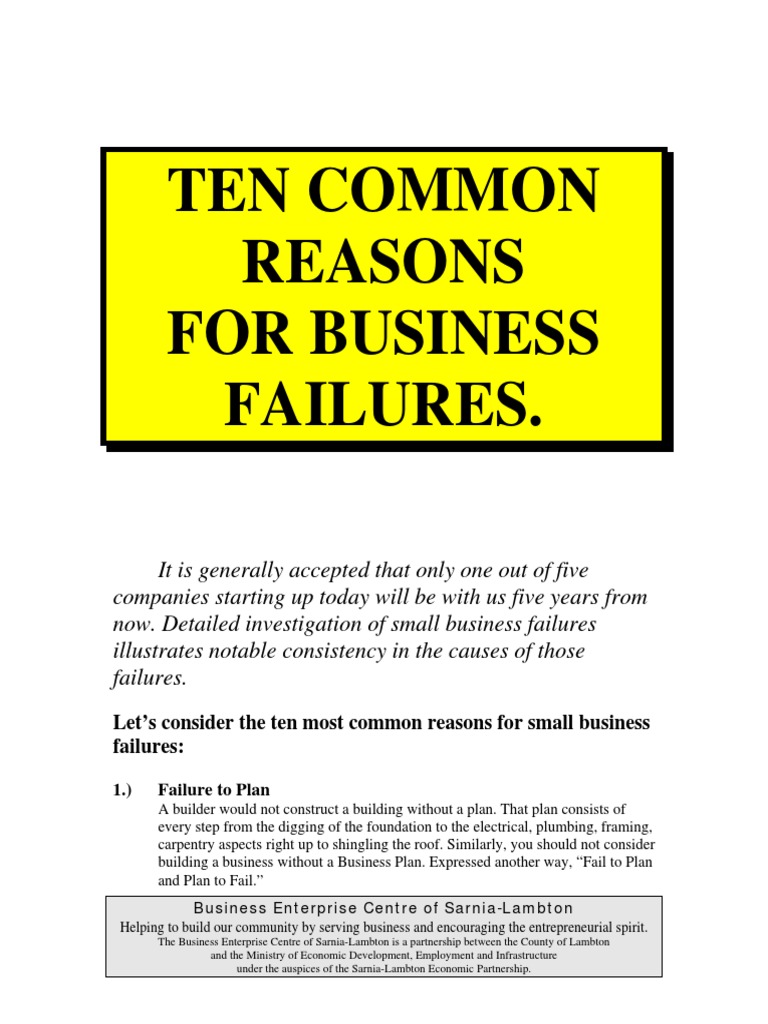Ten Common Reasons For Business Failures | PDF | Entrepreneurship ...