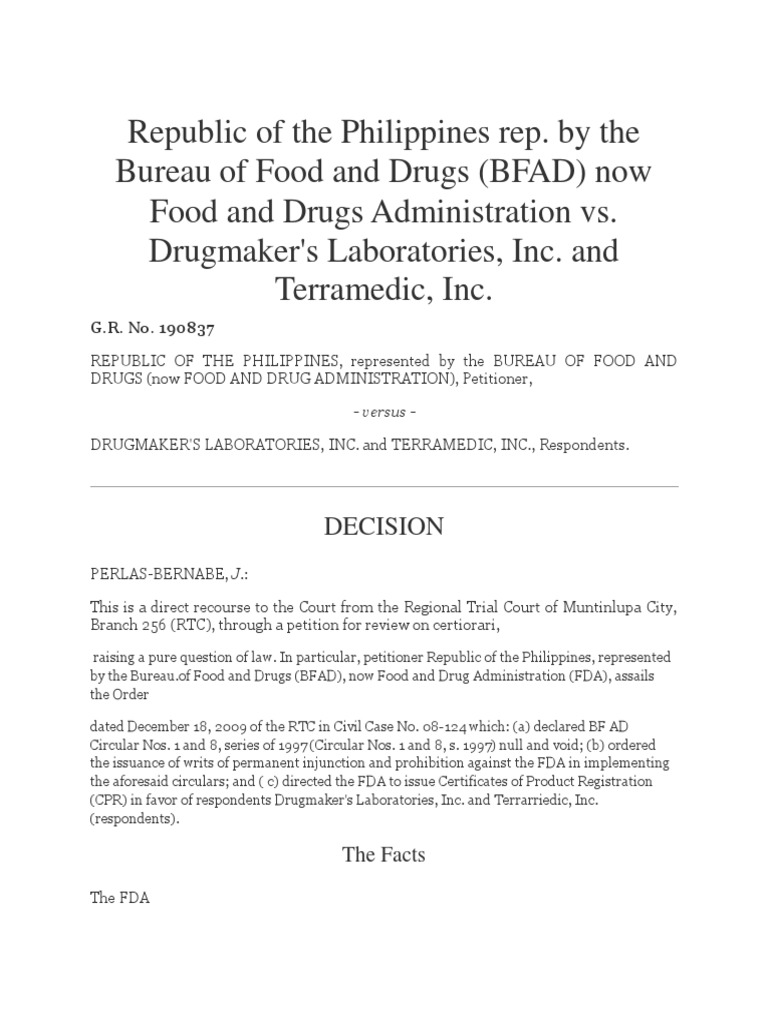 Republic of The Philippines Rep. by The Bureau of Food and Drugs (BFAD ...