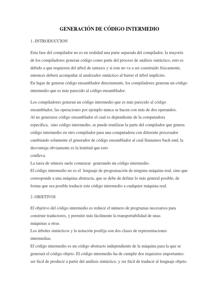Generación de Código Intermedio | PDF | Compilador | Lenguaje de ...