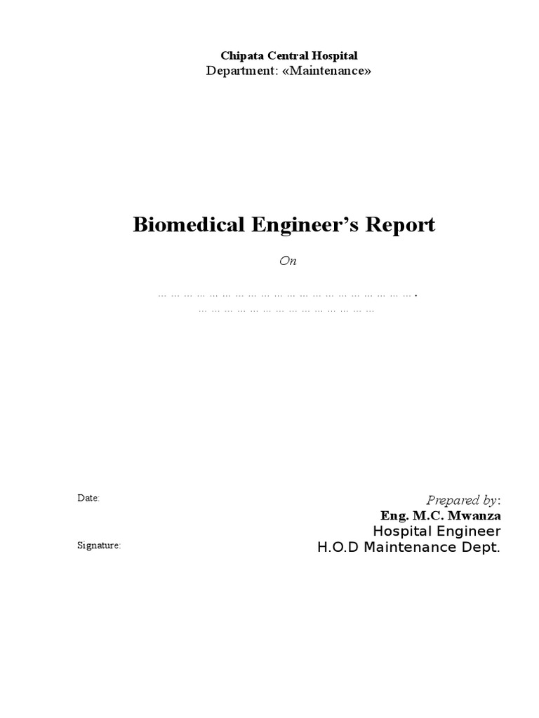 Biomedical Engineer's Report: Department: Maintenance | PDF