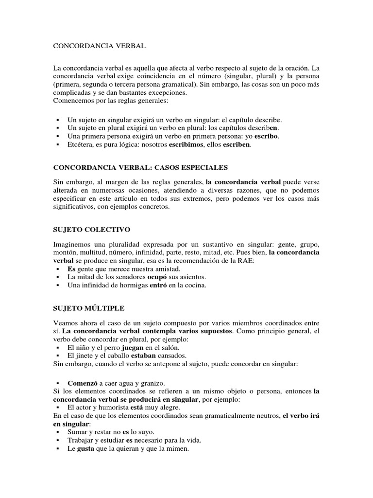 Concordancia Verbal | PDF | Verbo | Asunto (gramática)