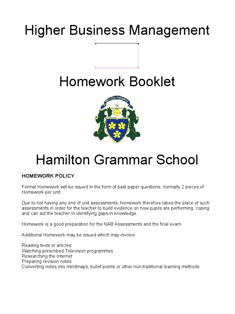 Higher Business Management Homework Booklet | PDF | Retail | Employment