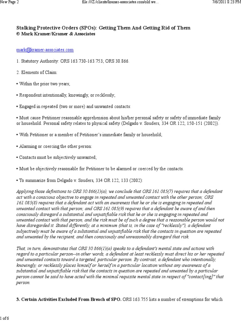 Getting Rid of Stalking Protective Orders | PDF | Stalking | United ...