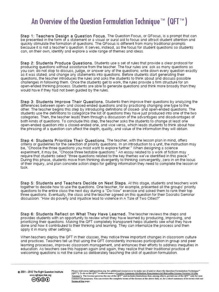 Overview of The Question Formulation Technique | Download Free PDF ...
