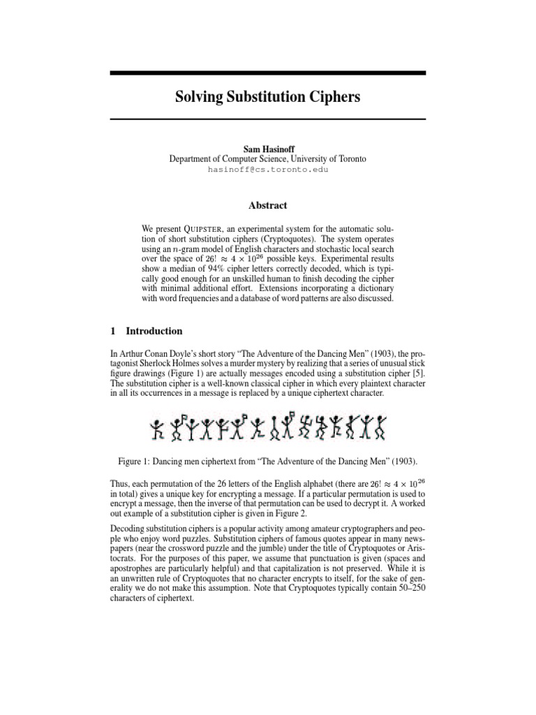 Solving Substitution Ciphers: Hasinoff@cs - Toronto.edu | PDF ...