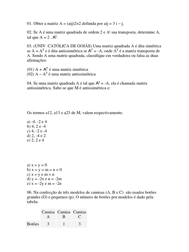 Matriz Transposta | PDF | Matriz (Matemática) | Funções e mapeamentos