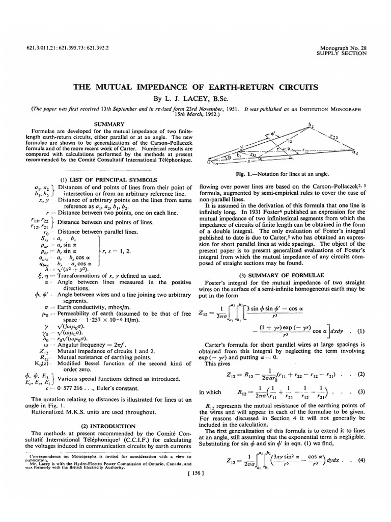 The Mutual Impedance of Earth Return Circuits by Lacey1952 | PDF ...