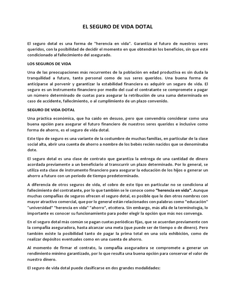 Seguro Vida Dotal | PDF | Póliza de seguros | Seguro de vida