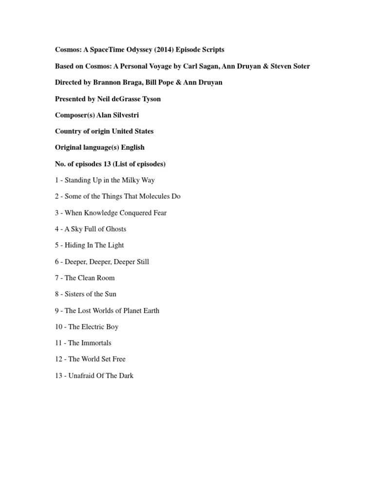 Cosmos: A SpaceTime Odyssey (2014) Episode Scripts | PDF | Solar System ...