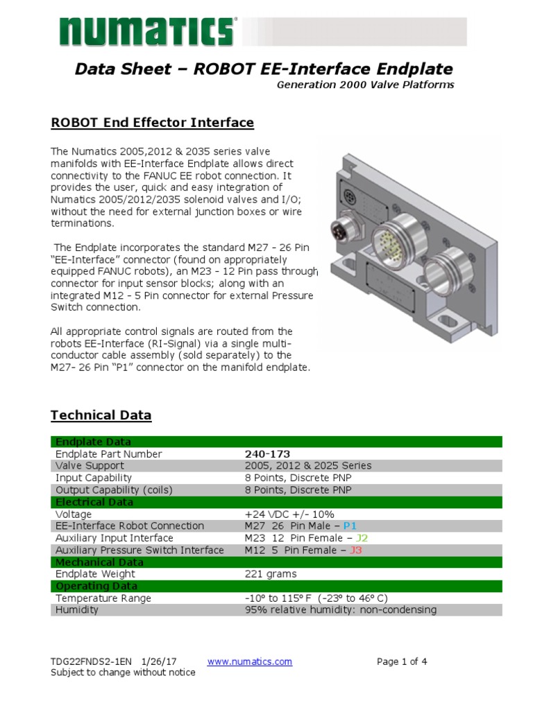 Numatics 2000 Gen Series Fanuc Ee Connection Interface Data Sheet | PDF ...