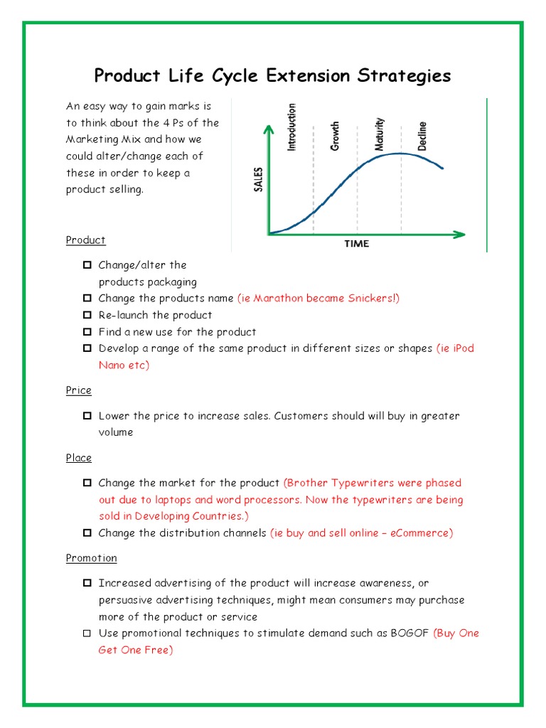 Product Life Cycle Extension Strategies | PDF