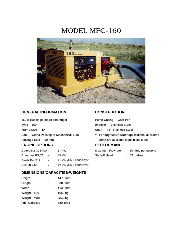 MFC-160 Multiflo Pump Specifications | PDF