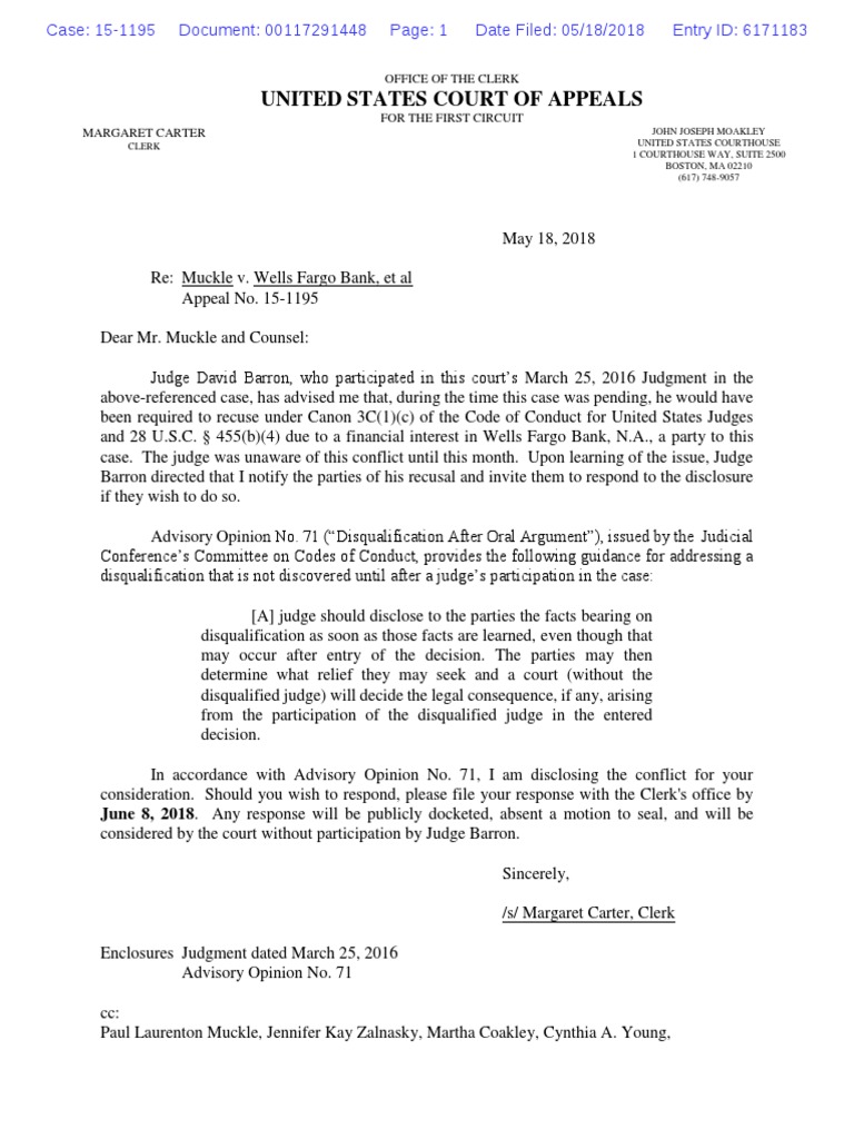 15-1195 - Documents Disqualification of Federal Judge Two Years After ...