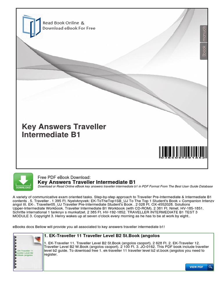 Key Answers Traveller Intermediate B1 | Multiple Choice | Test (Assessment)