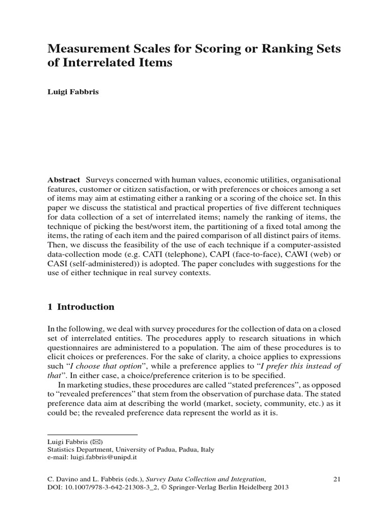 Measurement Scales For Scoring or Ranking Sets of Interrelated Items ...