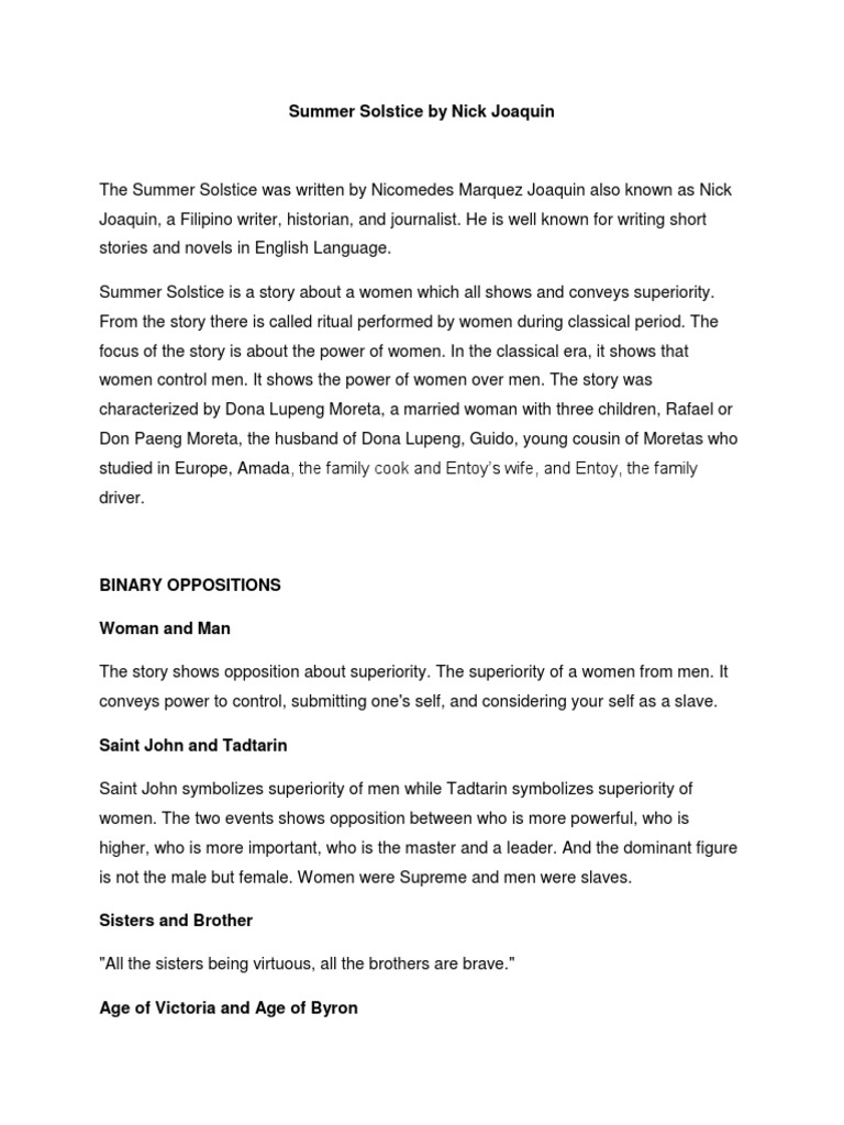 Summer Solstice by Nick Joaquin | PDF