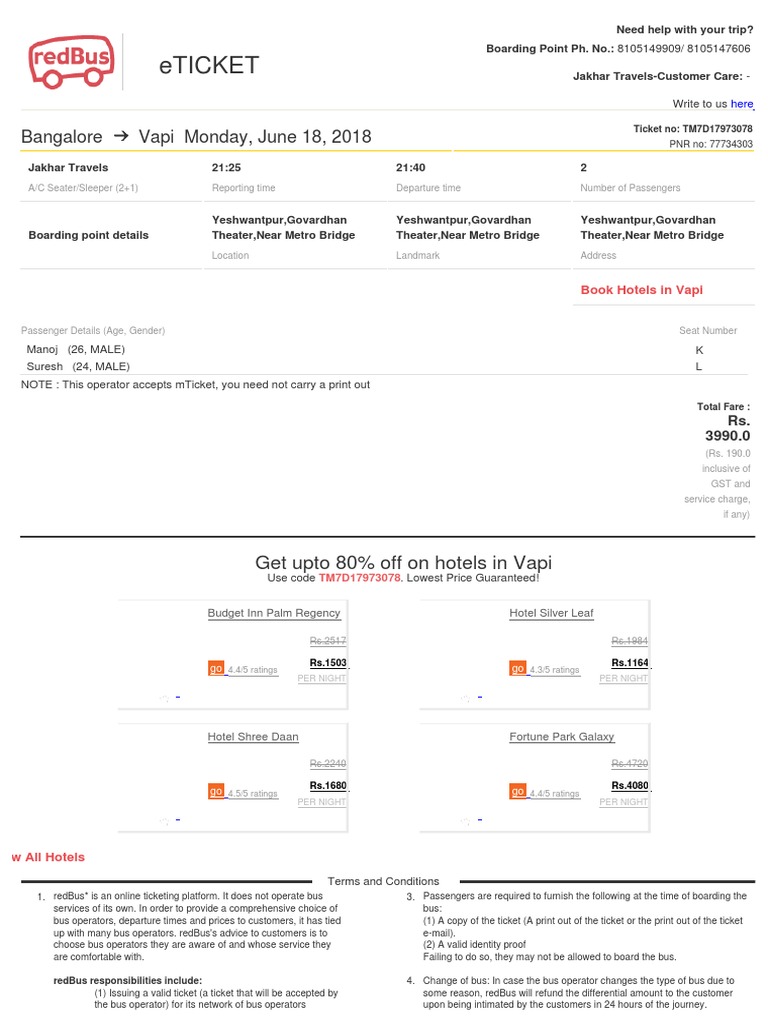 RedBus Ticket TM7D17973078 | PDF | Ticket (Admission) | Baggage