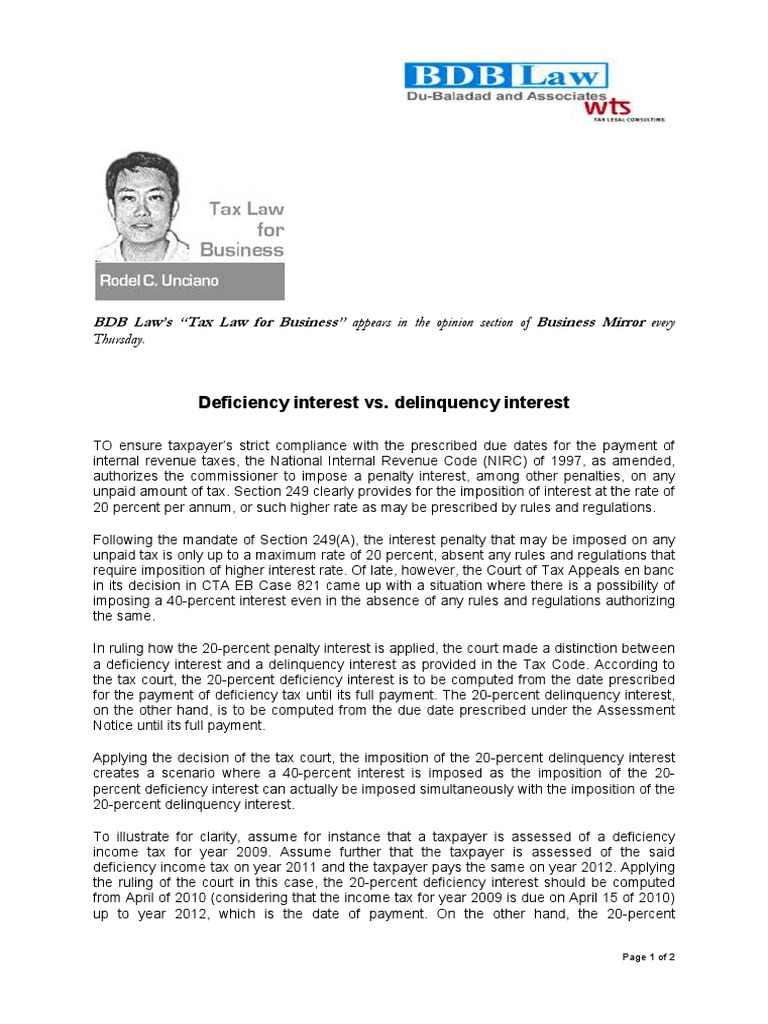 Deficiency Interest vs. Delinquency Interest. RCU 9.14.12 | PDF ...
