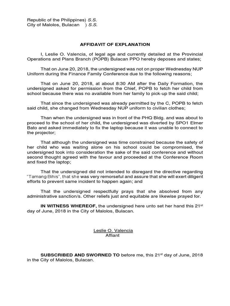 Affidavit of Explanation Leslie | PDF