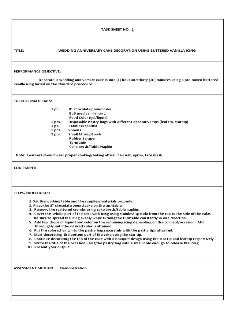 Task Sheet No. 1 | PDF | Icing (Food) | Cakes