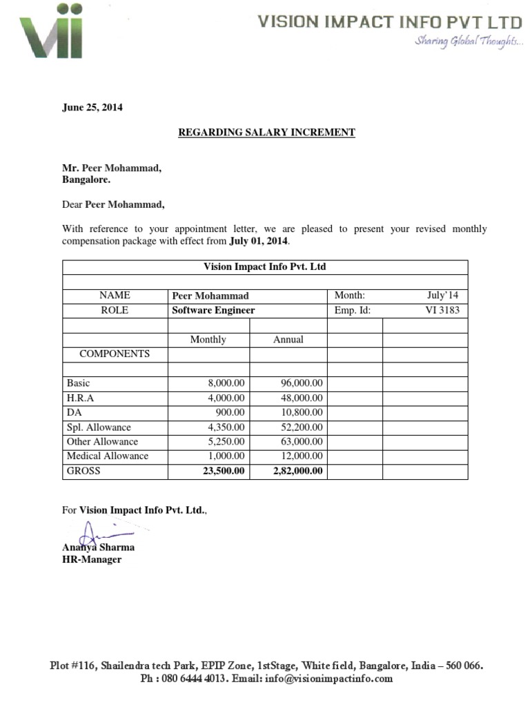 Forvision Pvt Ltd Salary Increment Notice | PDF
