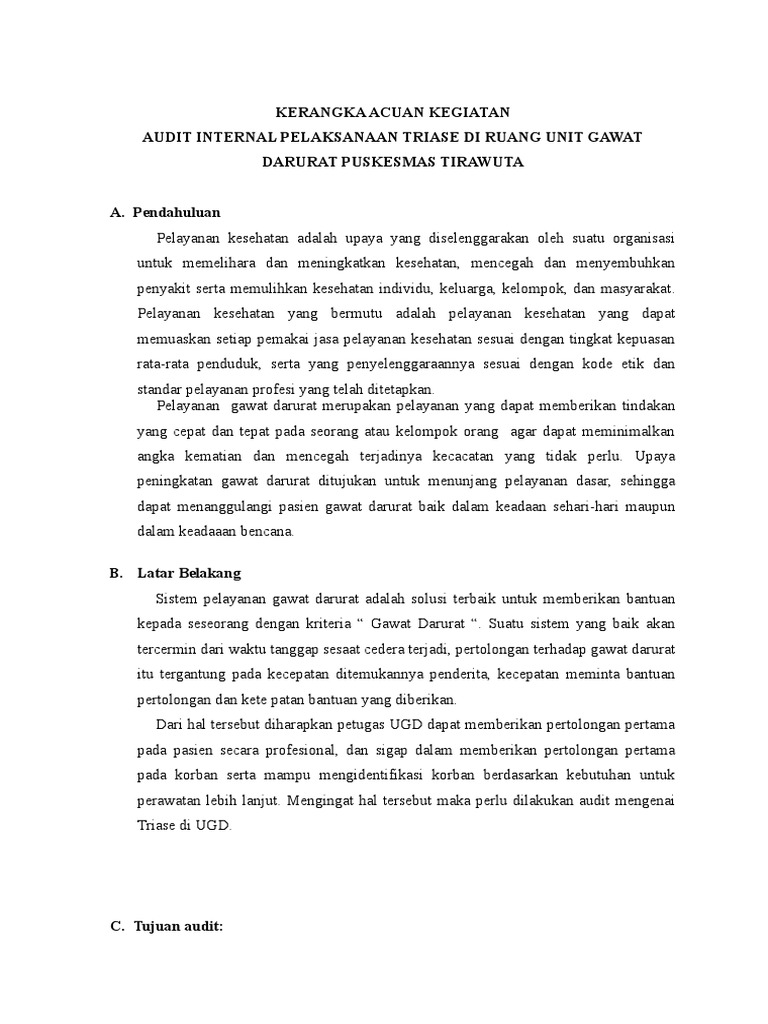 Audit Triase UGD Puskesmas Tirawuta | PDF | Bisnis | Pengembangan Diri