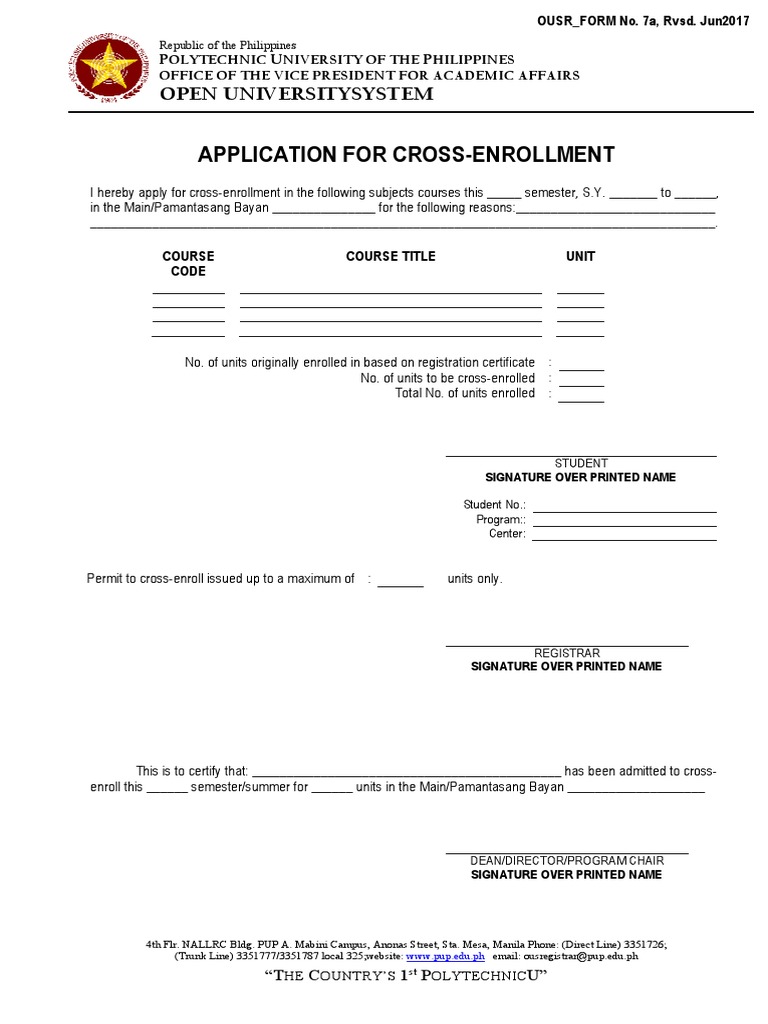 Pup Enrollment 2025 2026 Application