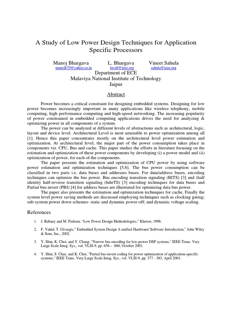 A Study of Low Power Design Techniques For Application Specific ...