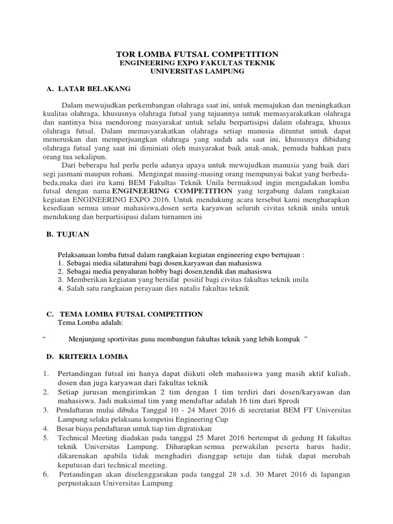 Contoh Tor Lomba Futsal | PDF | Olahraga & Rekreasi