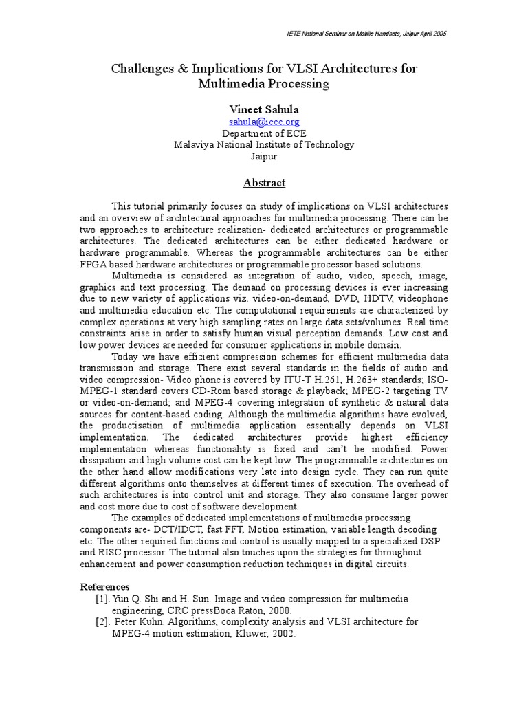 Vineet Vlsi For Mutlimedia | PDF | Data Compression | Video