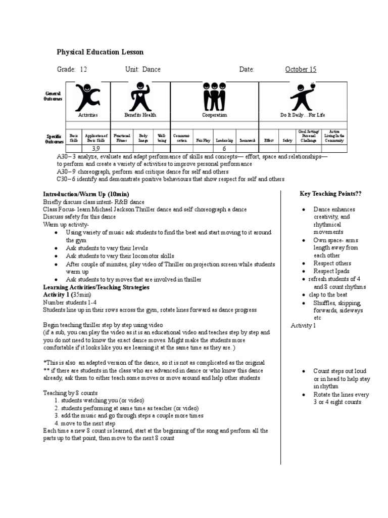 Dance Lesson Plan Grade 12 | PDF | Dances | Rubric (Academic)