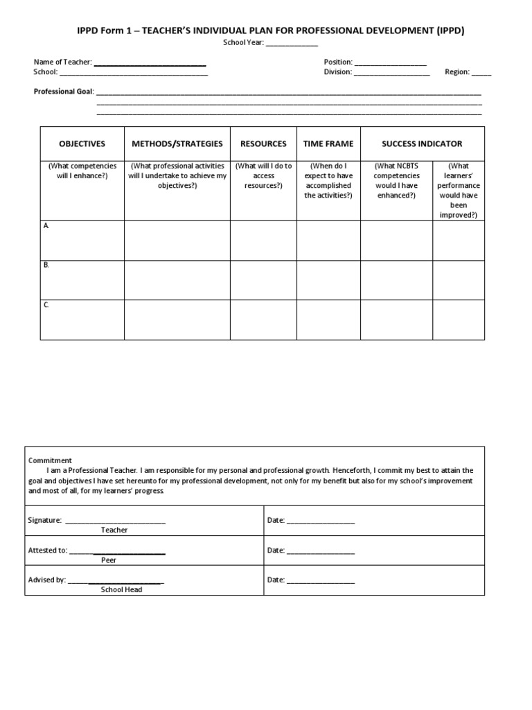 Ippd Form 1 - Teacher'S Individual Plan For Professional Development ...