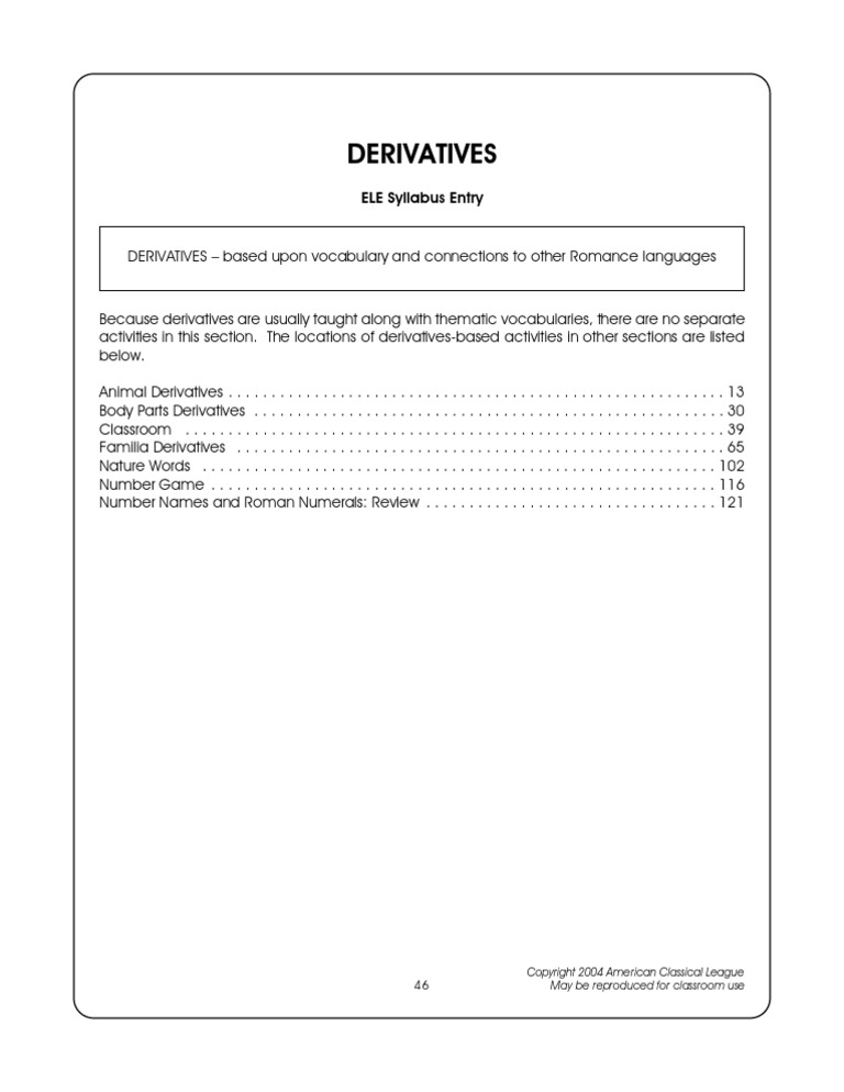 Exploratory Latin Derivatives | PDF | Foreign Language Studies