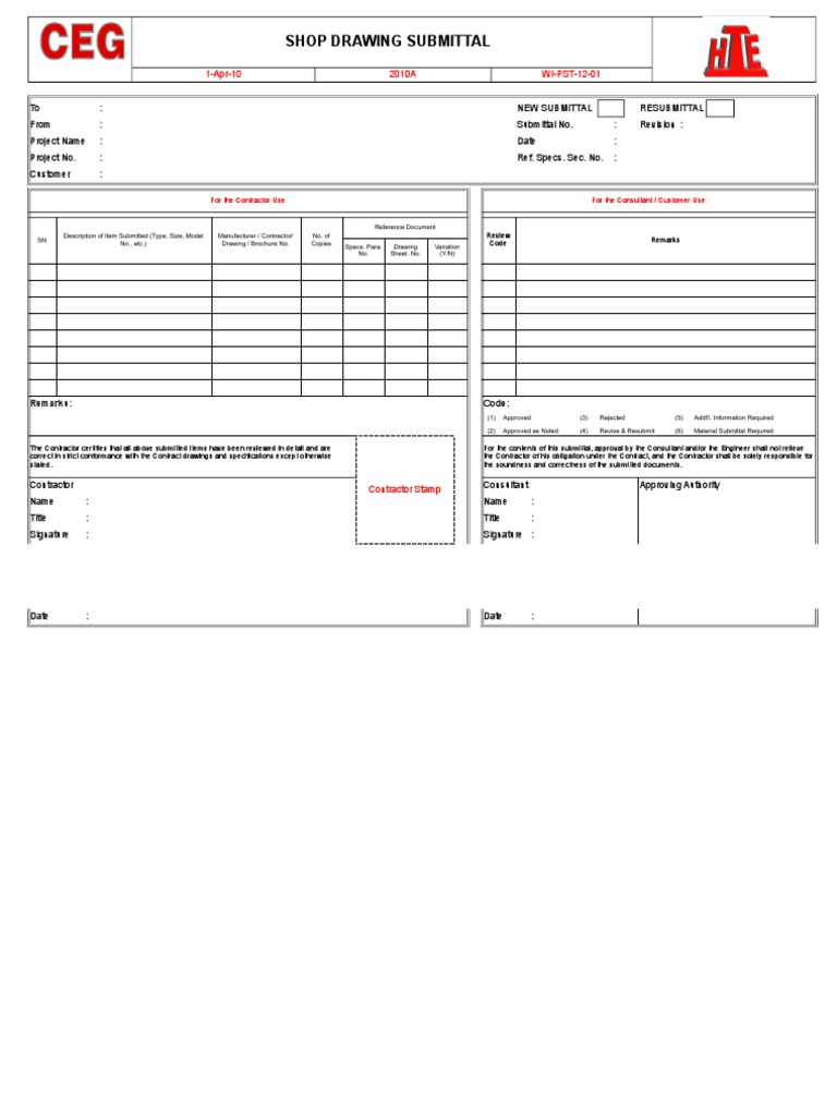 WI PST 12 01 Template Shop Drawing Submittal | PDF | Specification ...