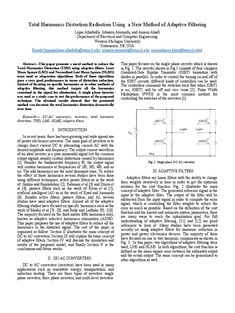 Total Harmonics Distortion Reduction Using A New Method of Adaptive ...