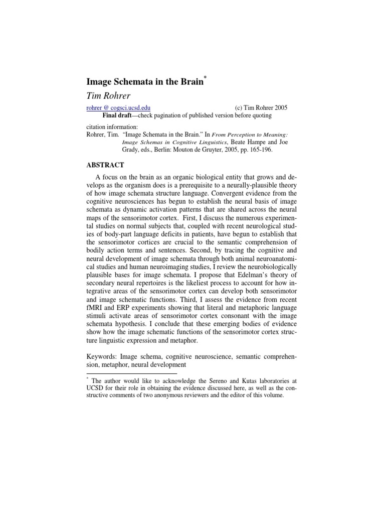 Image Schemata in The Brain: Tim Rohrer | PDF