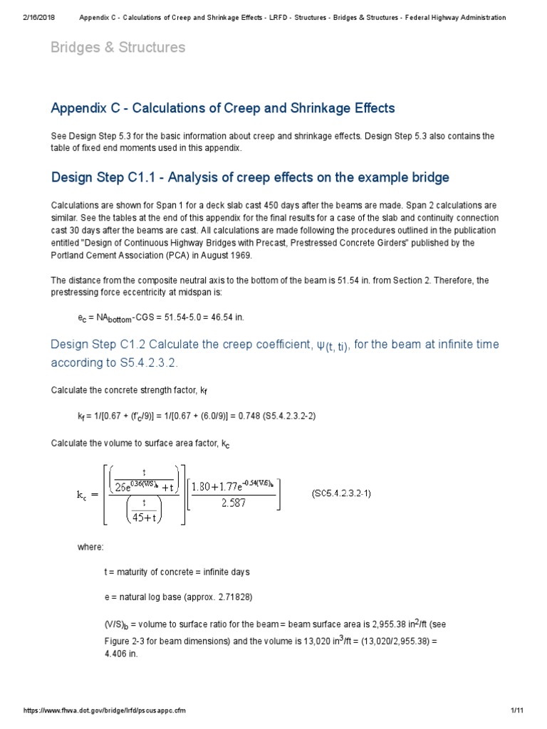 Appendix C - Calculations of Creep and Shrinkage Effects - LRFD ...