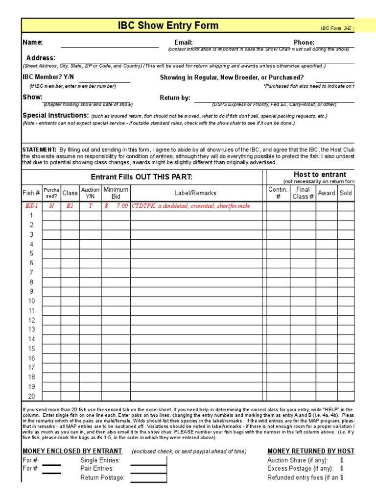 IBC Show Entry Form: Entrant Fills OUT THIS PART: Host To Entrant | PDF ...