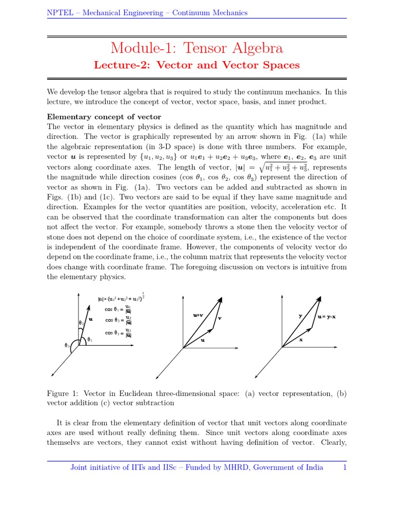 Continuum Mechanics and Tensor Algebra | PDF | Euclidean Vector | Basis (Linear Algebra)