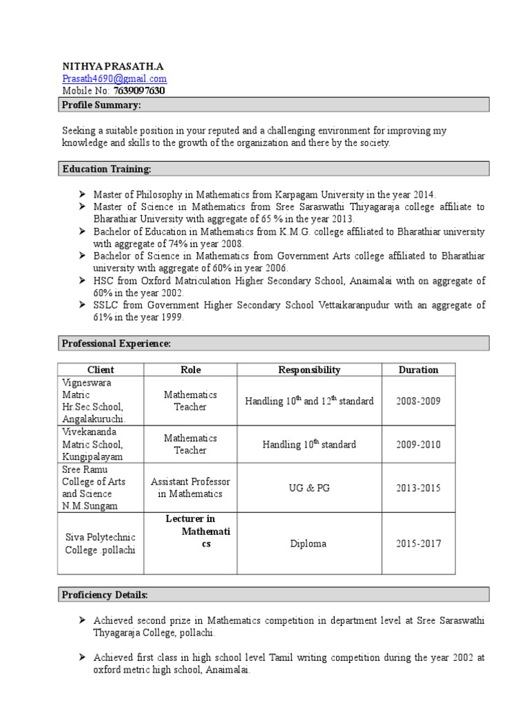 Nithya Prasath New Resume 2018-Hello | PDF | College | University