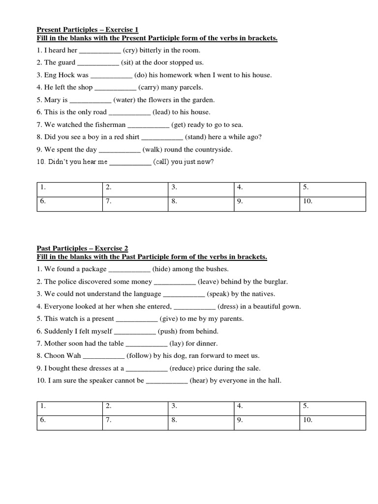 Present Participles - Exercise 1 Fill in The Blanks With The Present ...
