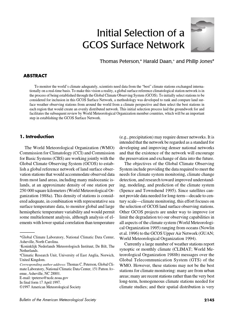 Initial Selection of A GCOS Surface Network: Thomas Peterson, Harald ...