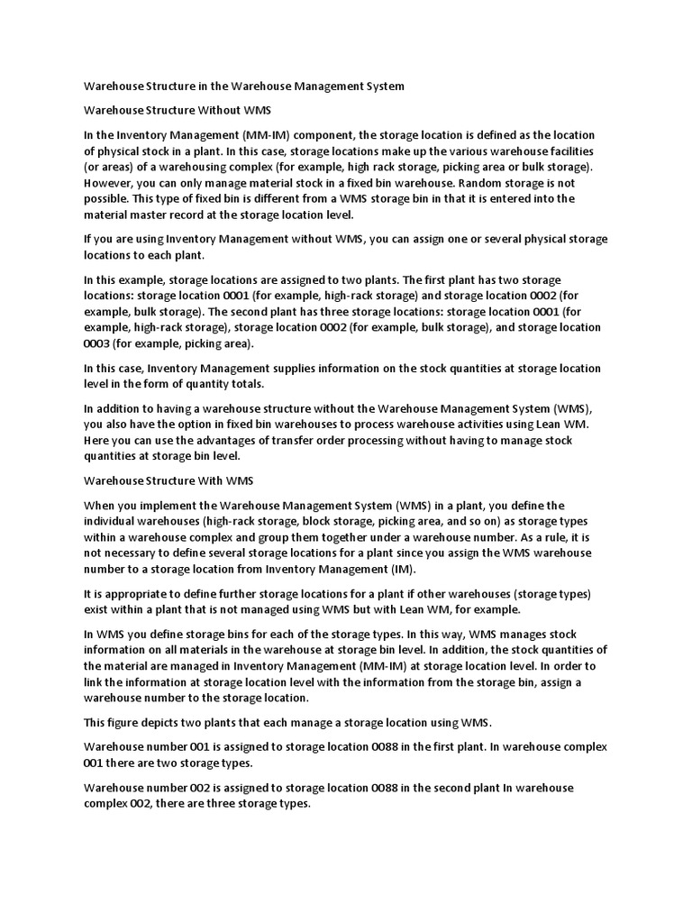 Warehouse Structure in The Warehouse Management System | PDF ...