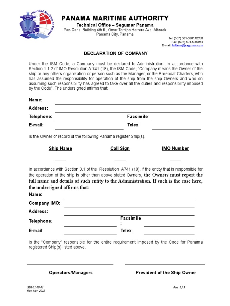 Panama maritime declaration | PDF | Fax | Panama