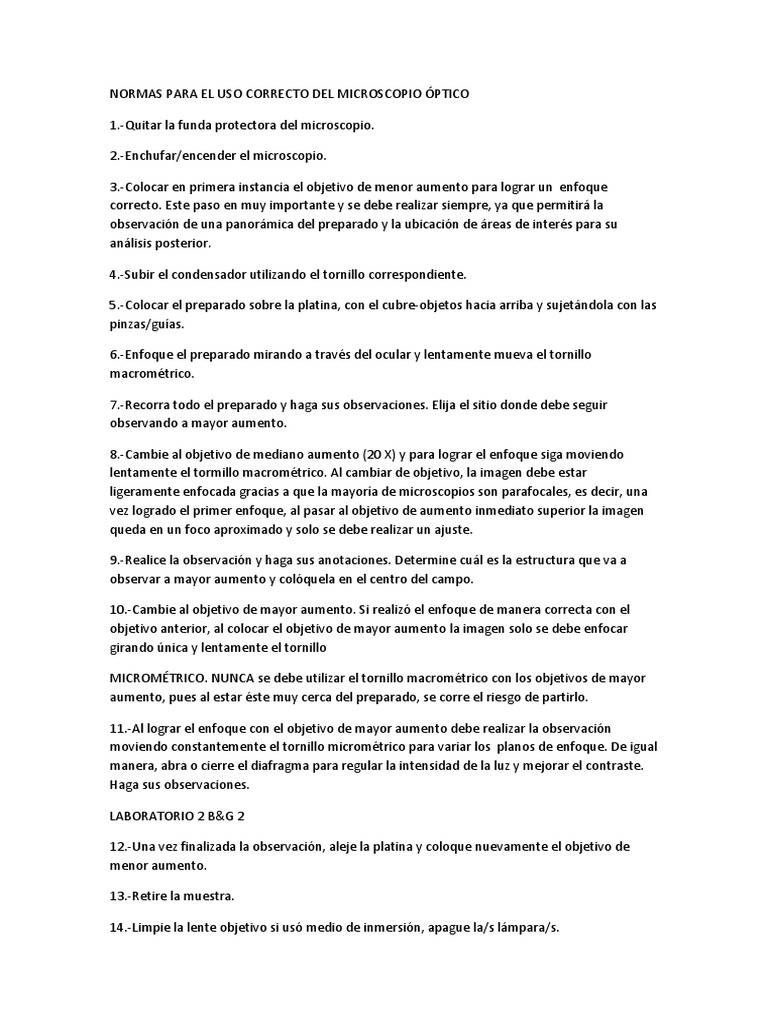 Guía de Uso del Microscopio Óptico | PDF