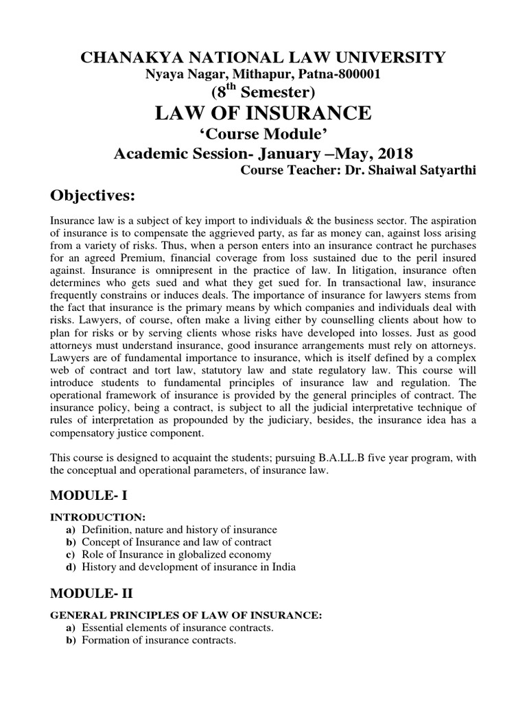 Law of Insurance Eighth Semester | PDF | Insurance | Insurance Policy