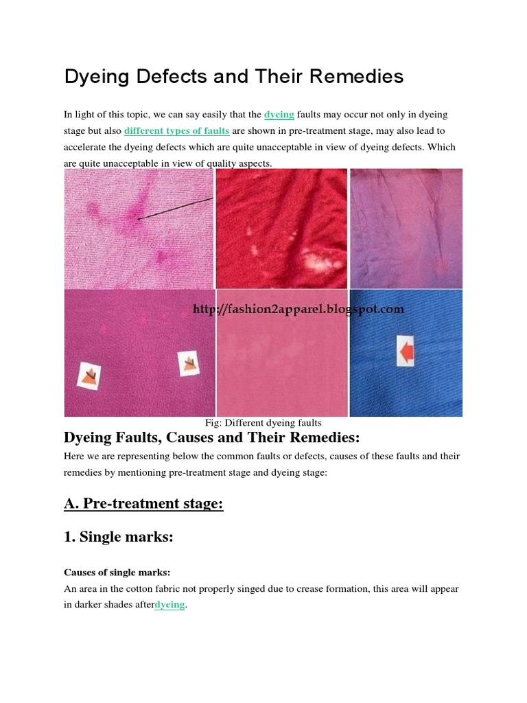 Dyeing Defects and Their Remedies | PDF | Dyeing | Dye