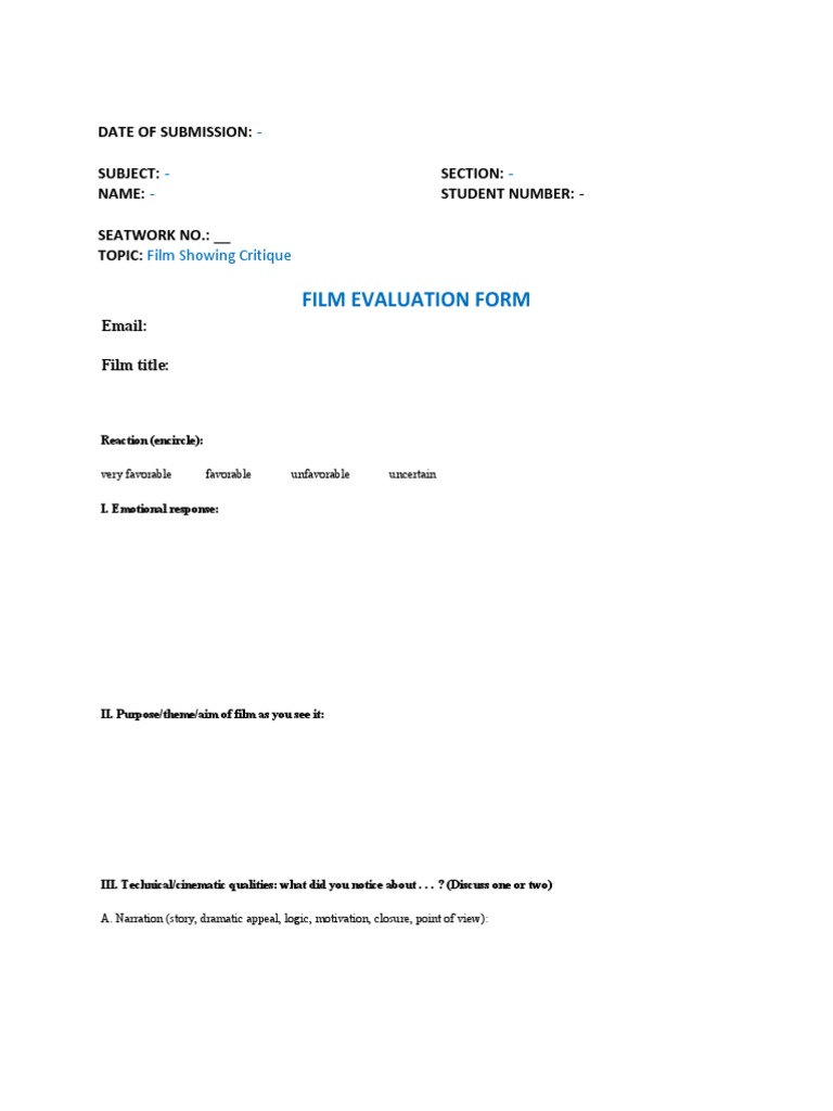 Film Evaluation Form | PDF