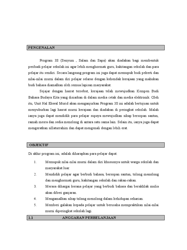 Kertas Kerja Program 3s | PDF