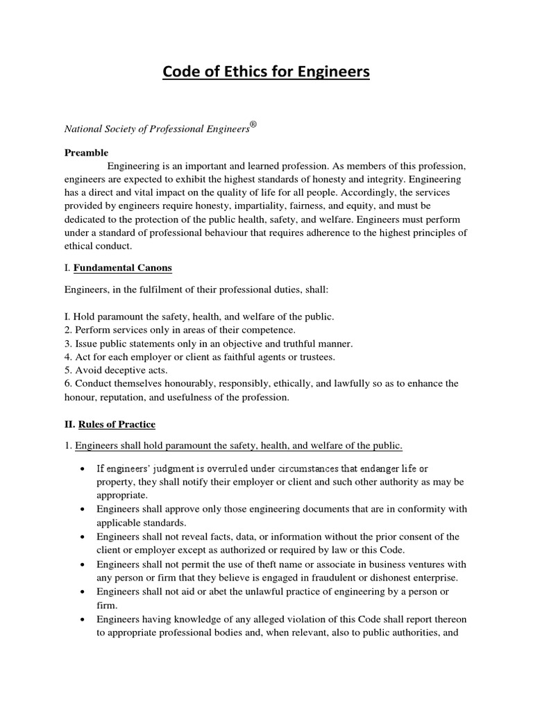Code of Ethics For Engineers | PDF | Engineer | Employment